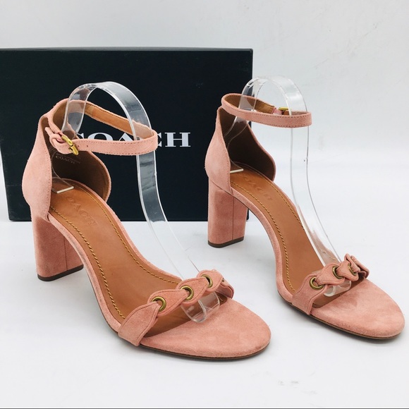 Coach | Shoes | Coach Peony Pink Suede Womens Heels Sandals | Poshmark